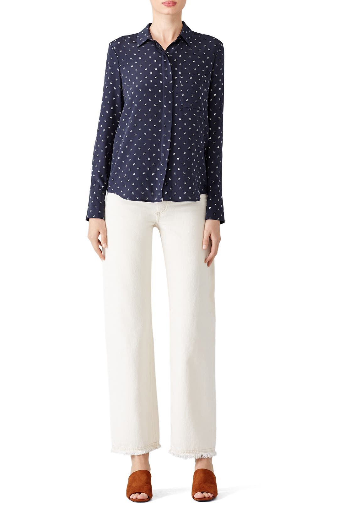 Navy Refined Dot Button Down by VINCE. | Rent the Runway