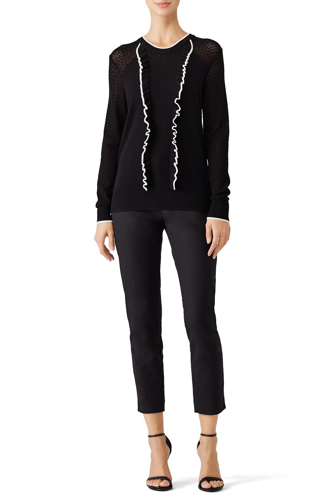 Black Nia Ruffle Sweater by Shoshanna | Rent the Runway