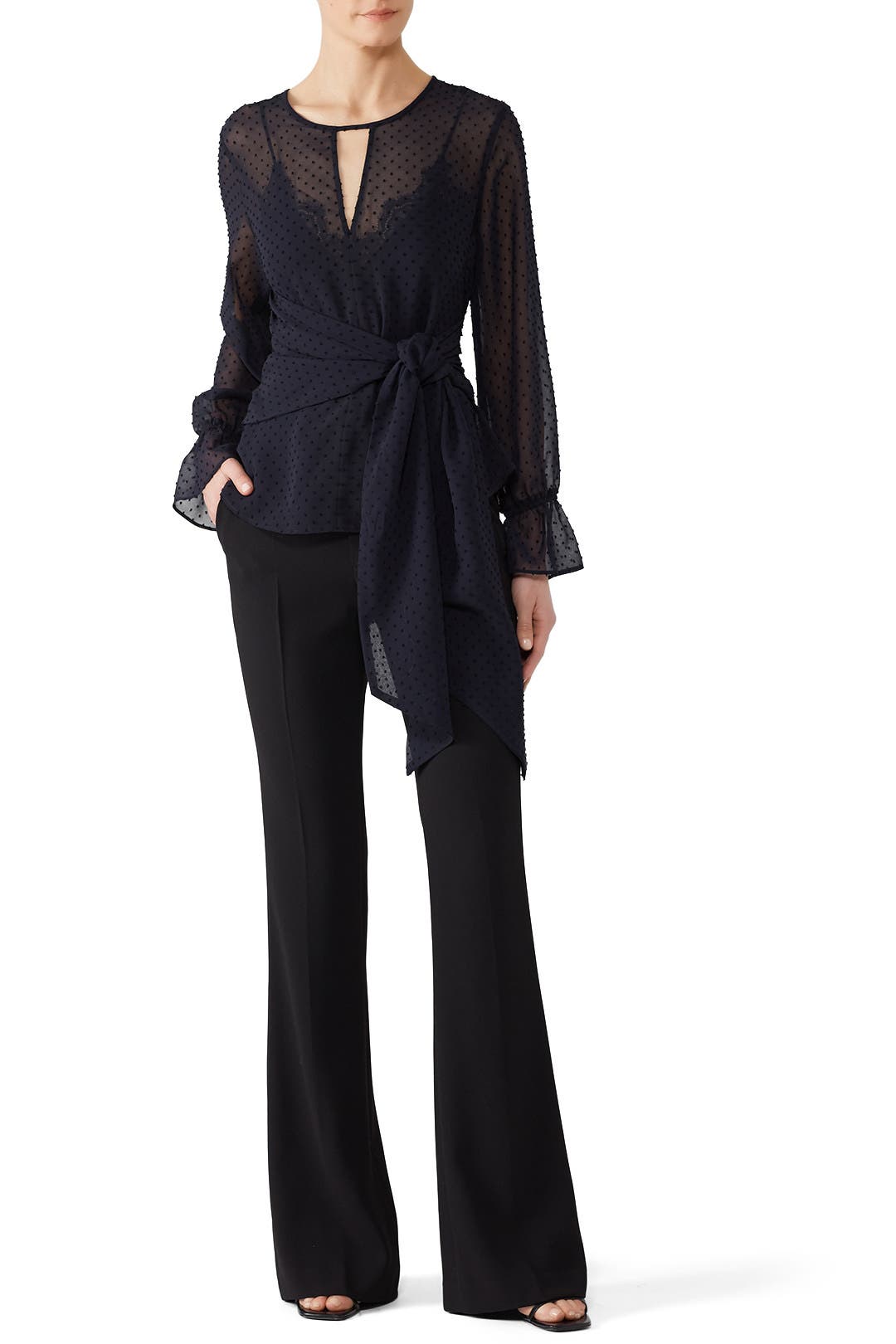 Sheer Clip Dot Tie Blouse by RACHEL ROY COLLECTION | Rent the Runway