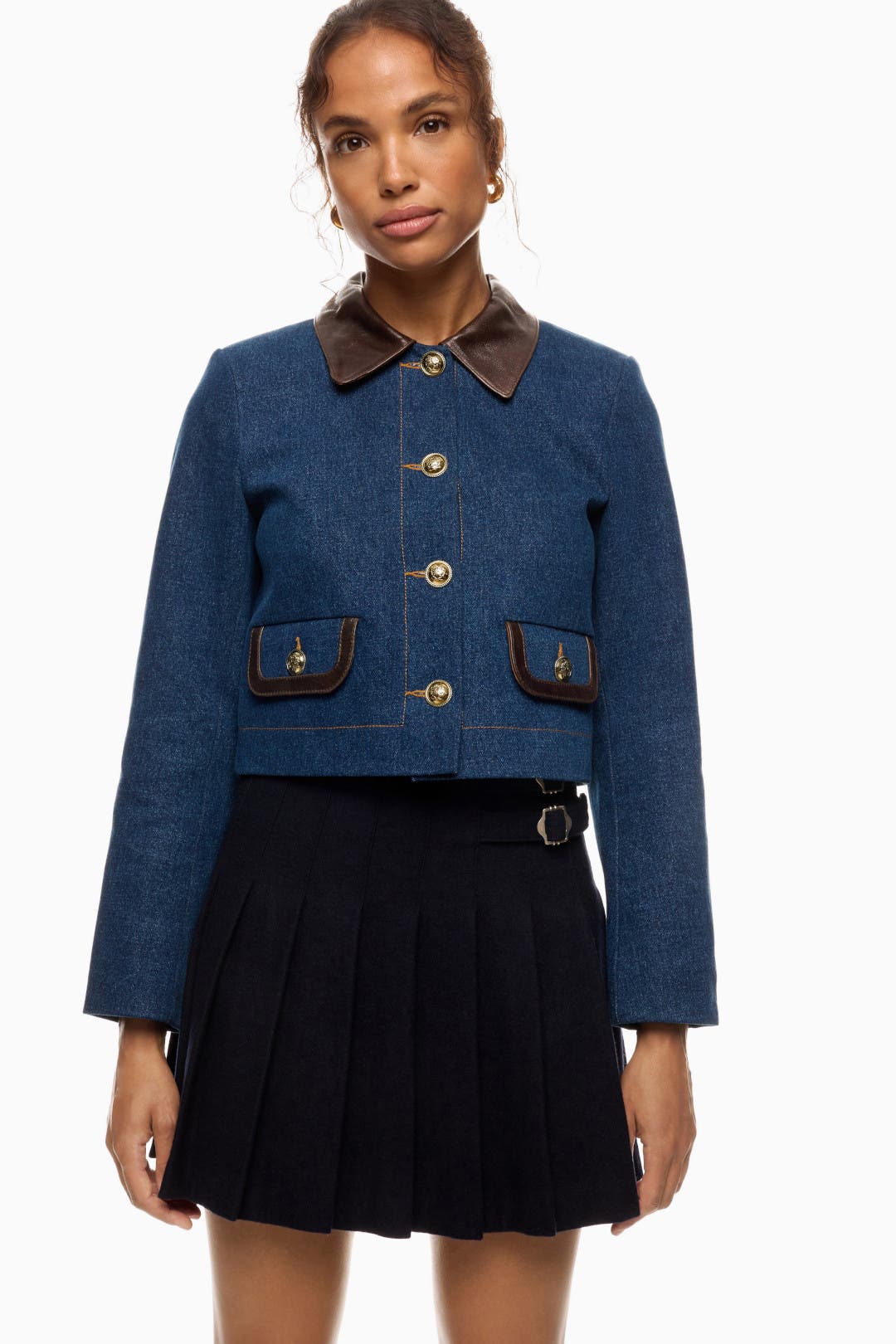 Denim Jacket With Leather Collar by Sandro | Rent the Runway