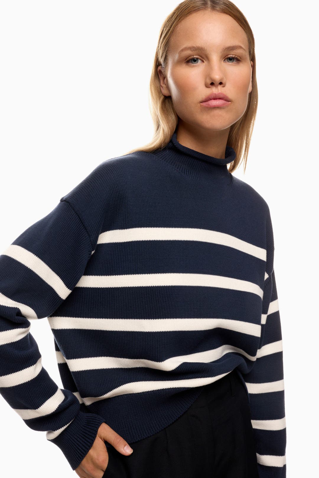 Cropped Mock Neck Nautical Sweater by Club Monaco | Rent the Runway