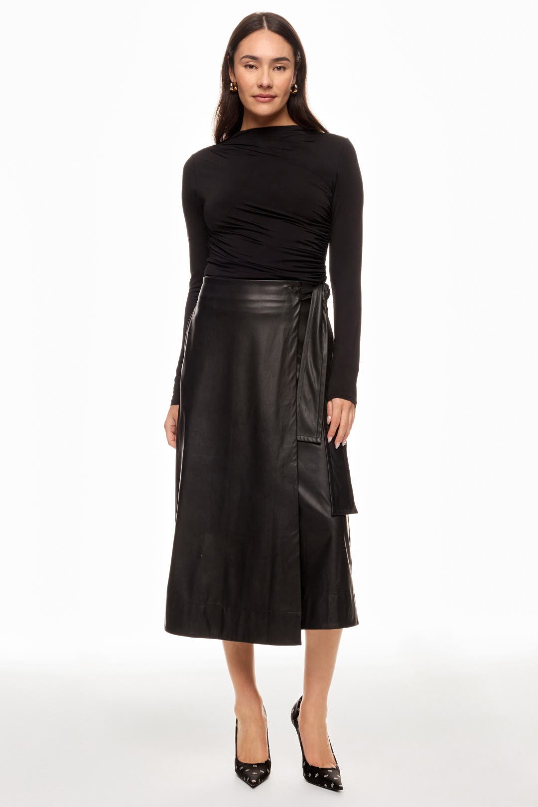 Black Faux Leather Wrap Skirt by TOCCIN X RTR | Rent the Runway