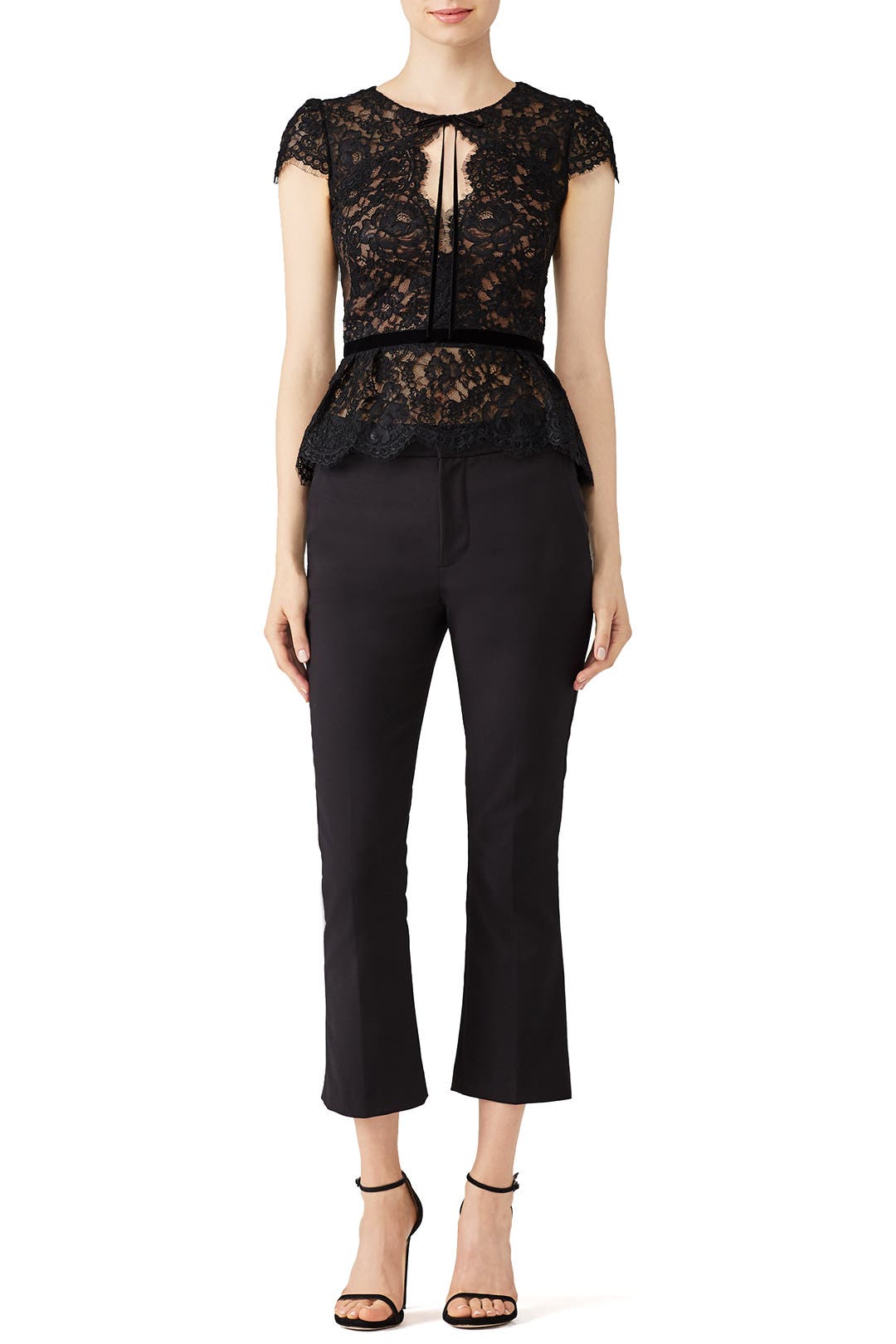 Black Lace Keyhole Top by Marchesa Notte | Rent the Runway