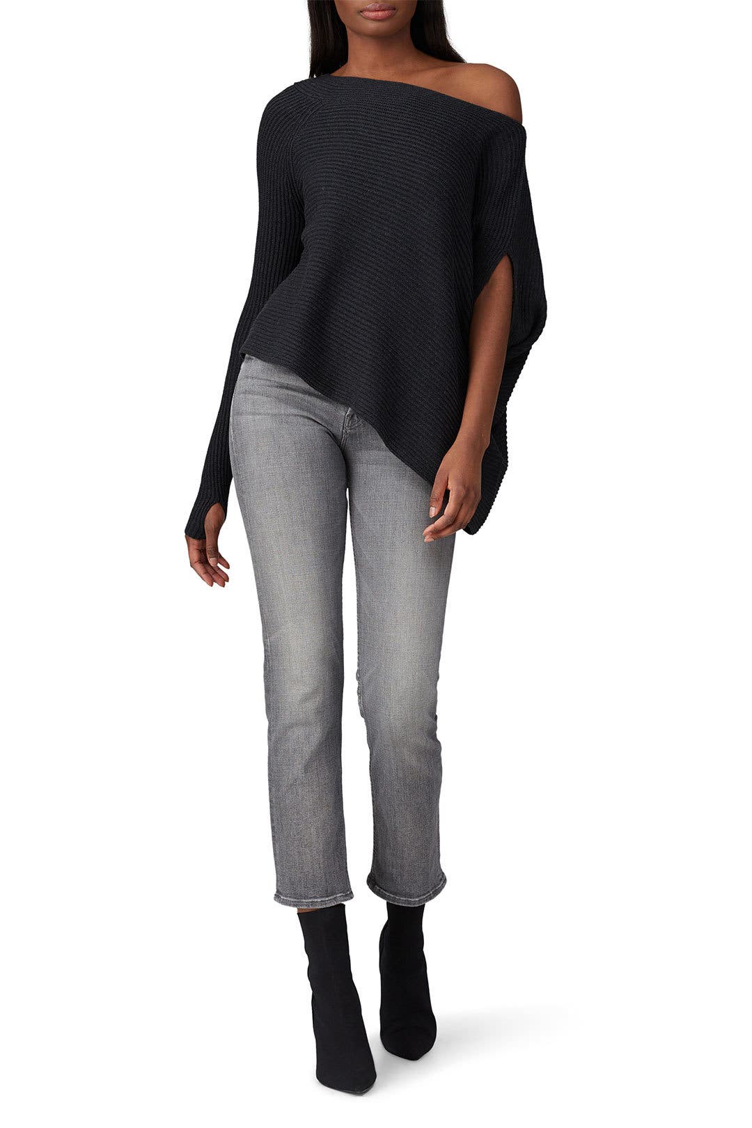 Charcoal One Shoulder Sweater by KF/KaufmanFranco Collective | Rent the ...