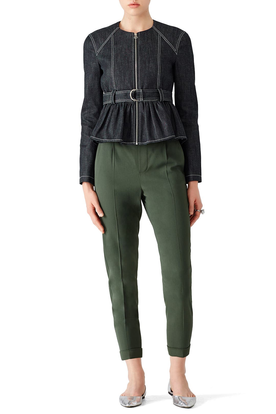 Denim Peplum Belted Jacket by Derek Lam 10 Crosby | Rent the Runway
