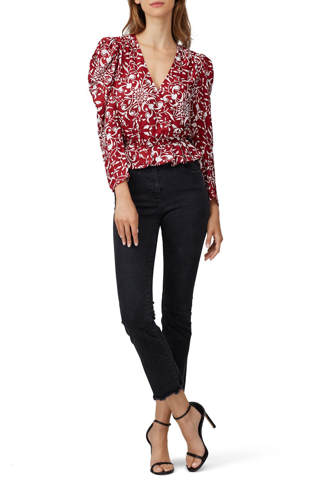 Red Printed V-Neck Top by The Kooples | Rent the Runway