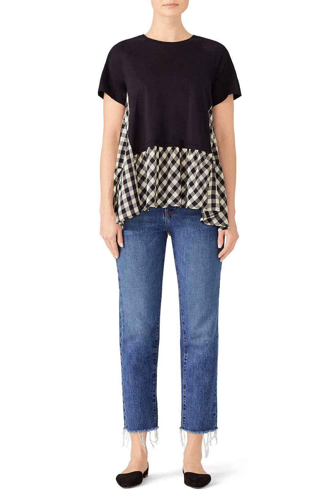 Gingham Colorblock Top by RED Valentino | Rent the Runway