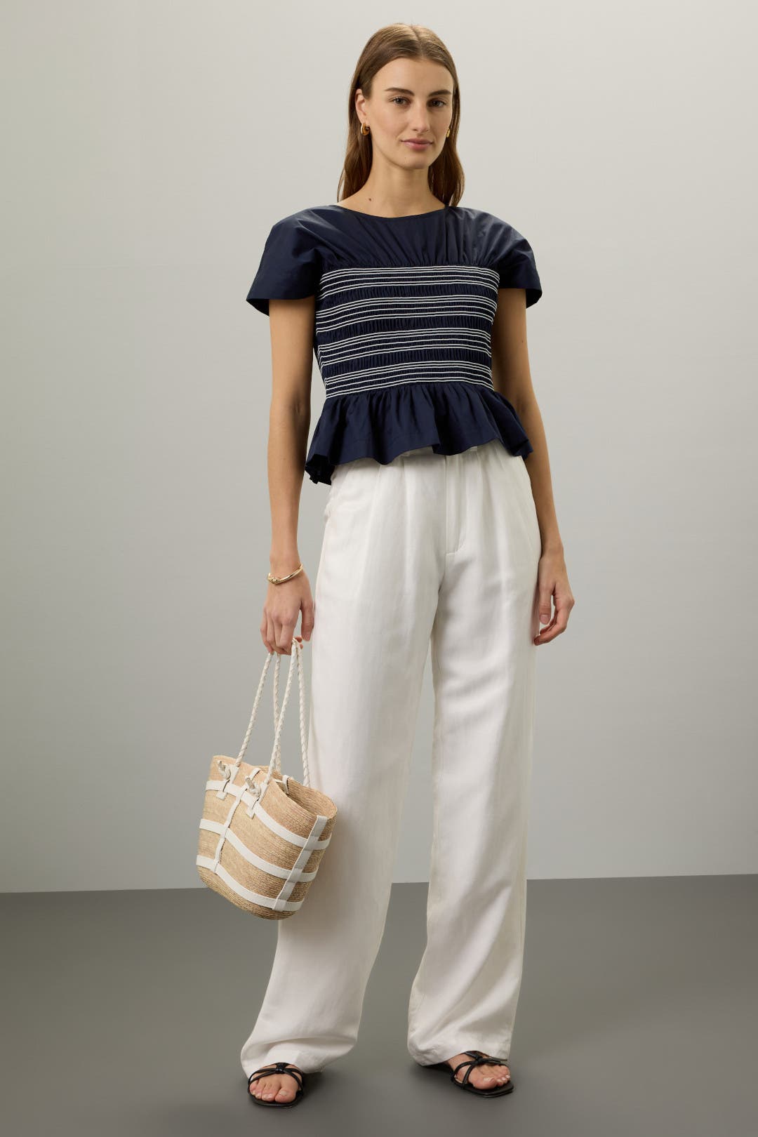 Navy Smocked Top by Peter Som x RTR | Rent the Runway