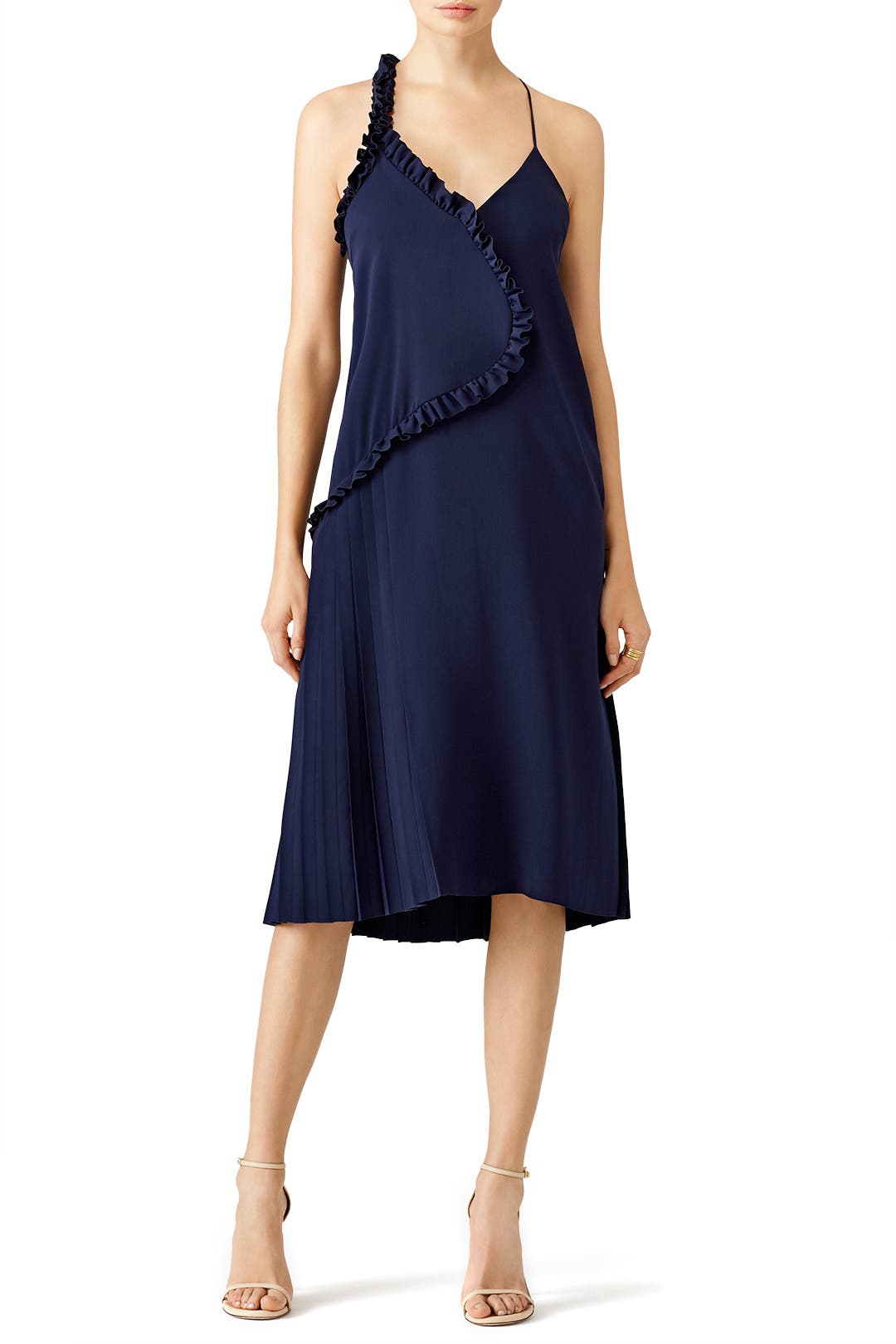 Navy Ruffle Slip Dress by Cedric Charlier | Rent the Runway