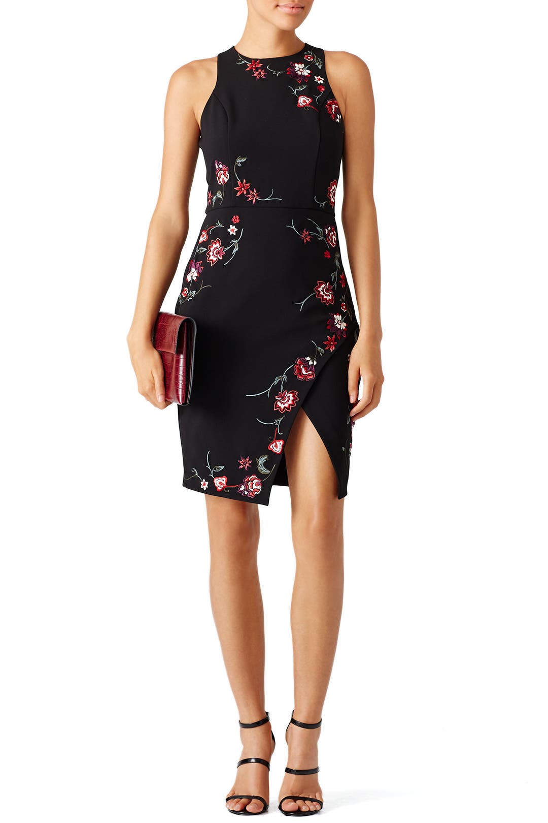 Black Floral Wrapped Sheath by Parker | Rent the Runway