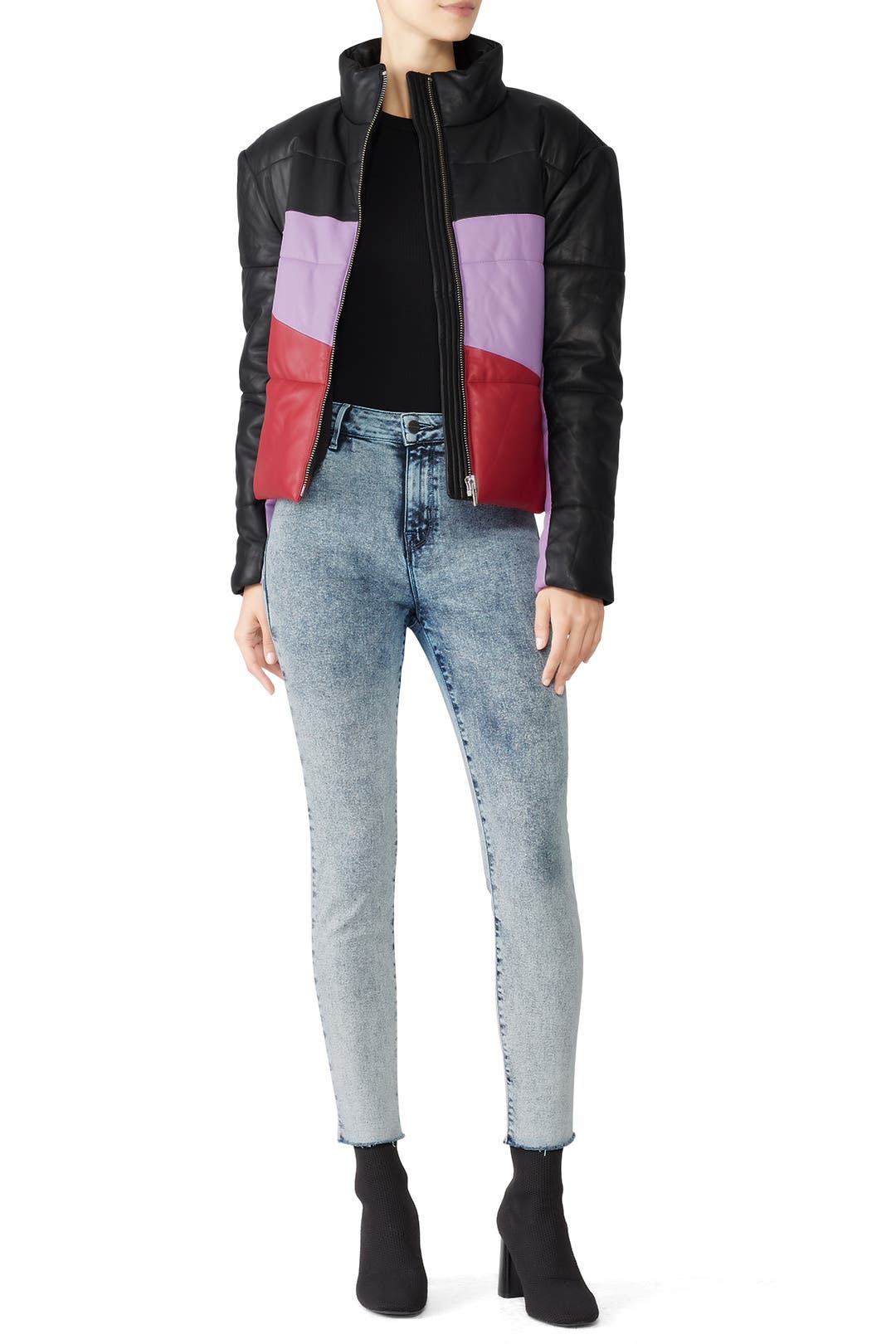 Sharpe Leather Combo Jacket by VEDA | Rent the Runway