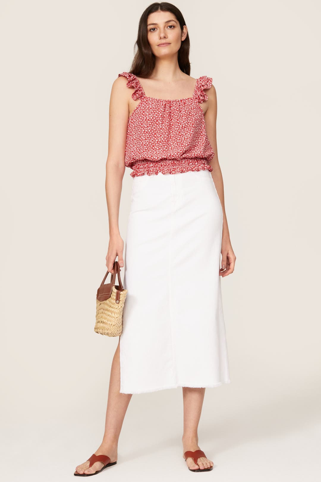 Red Floral Smocked Top by Louna | Rent the Runway