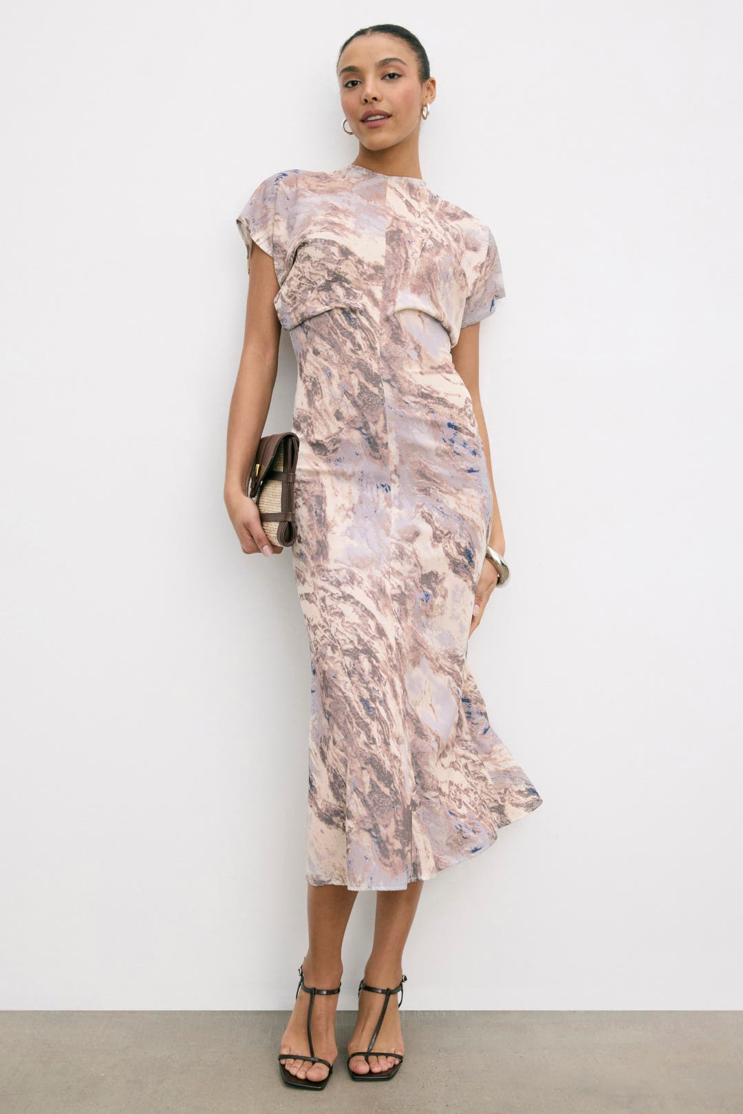 Brown Abstract Printed Midi Dress by Luxely | Rent the Runway