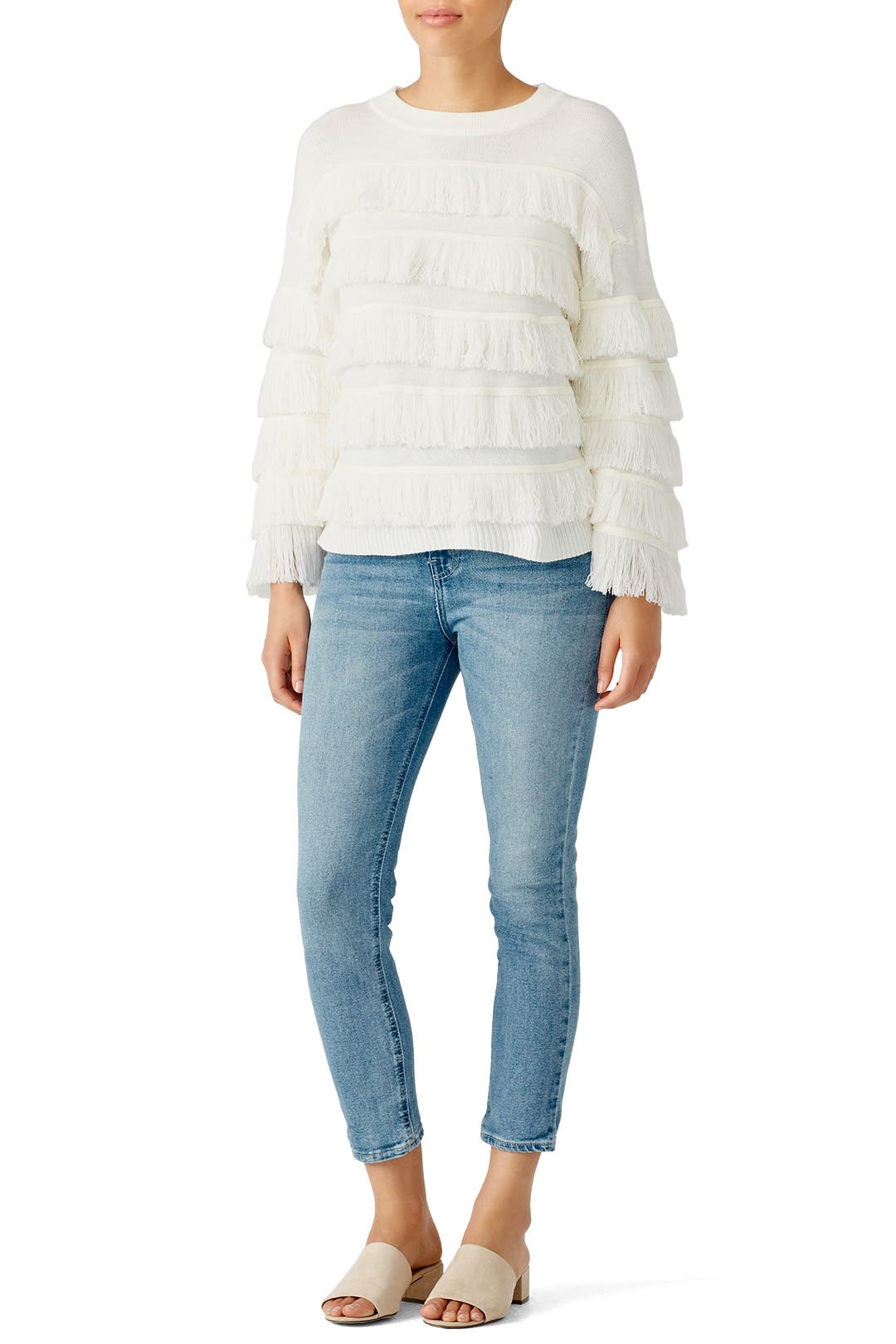 White Ruffle Sweater by English Factory | Rent the Runway