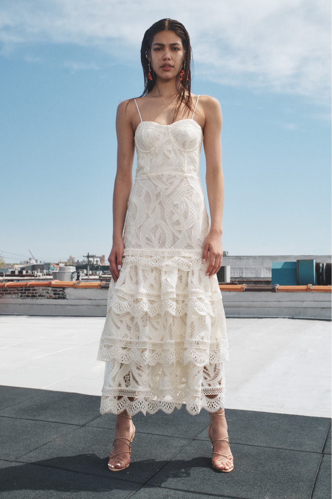 Aura Lace Flutter Midi Dress by PatBO | Rent the Runway