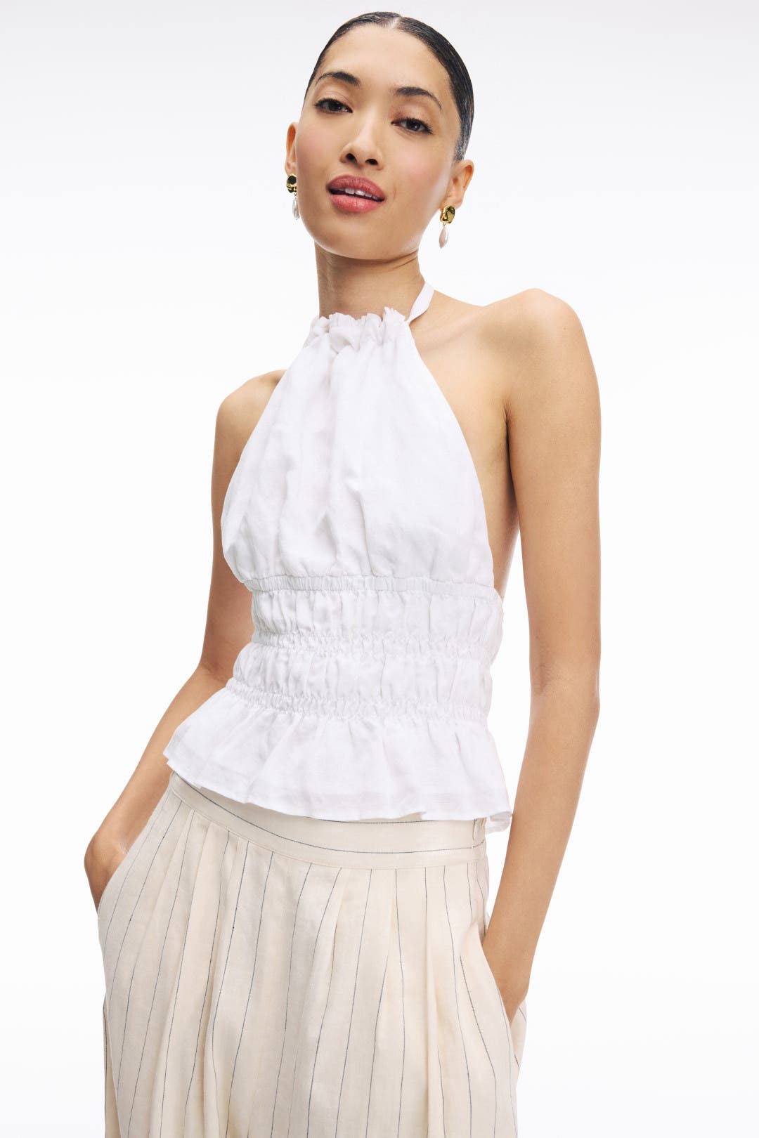 Air Linen Smocked Halter Top by Onia | Rent the Runway
