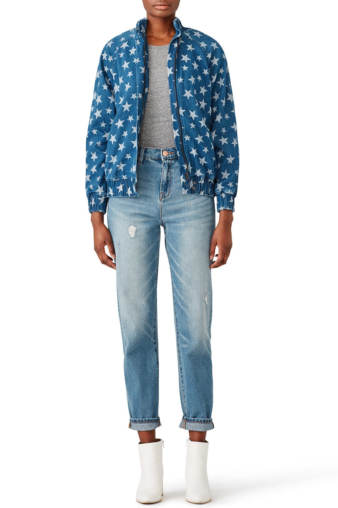 Star Print Denim Bomber by The Fifth Label | Rent the Runway