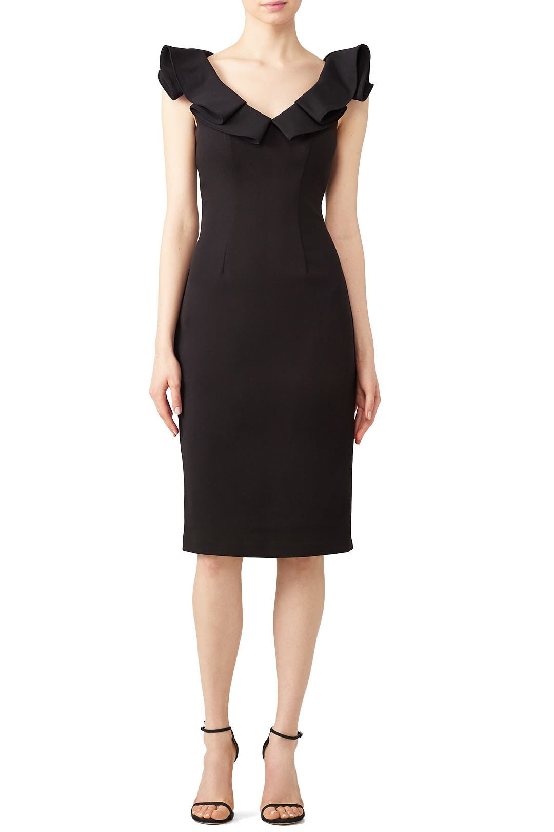 Black Ruffle Neck Sheath by JS Collection | Rent the Runway