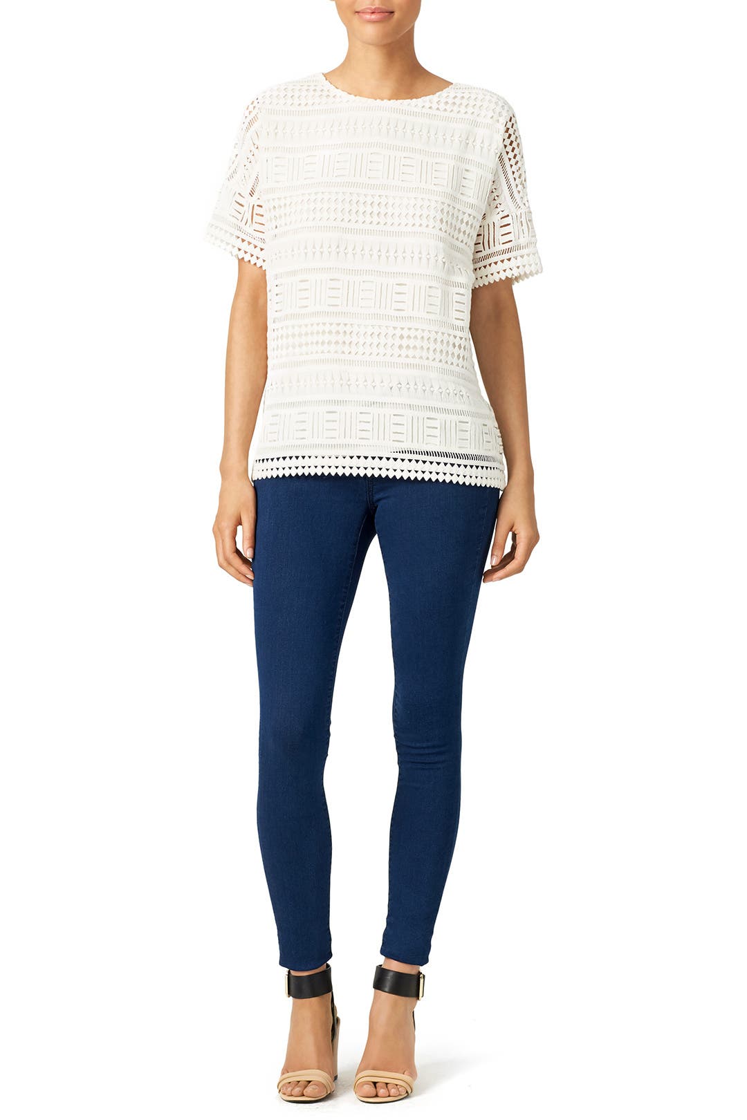 White Geo Lace Overlay Top by VINCE. | Rent the Runway