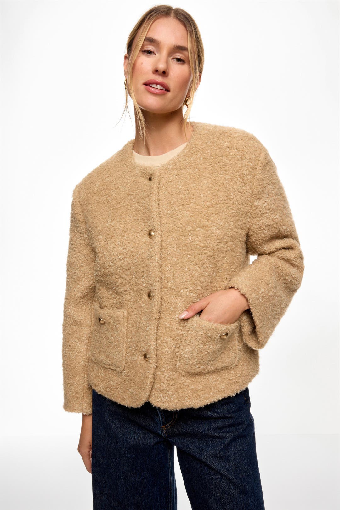 Round Neck Sherpa Jacket by Moon River | Rent the Runway