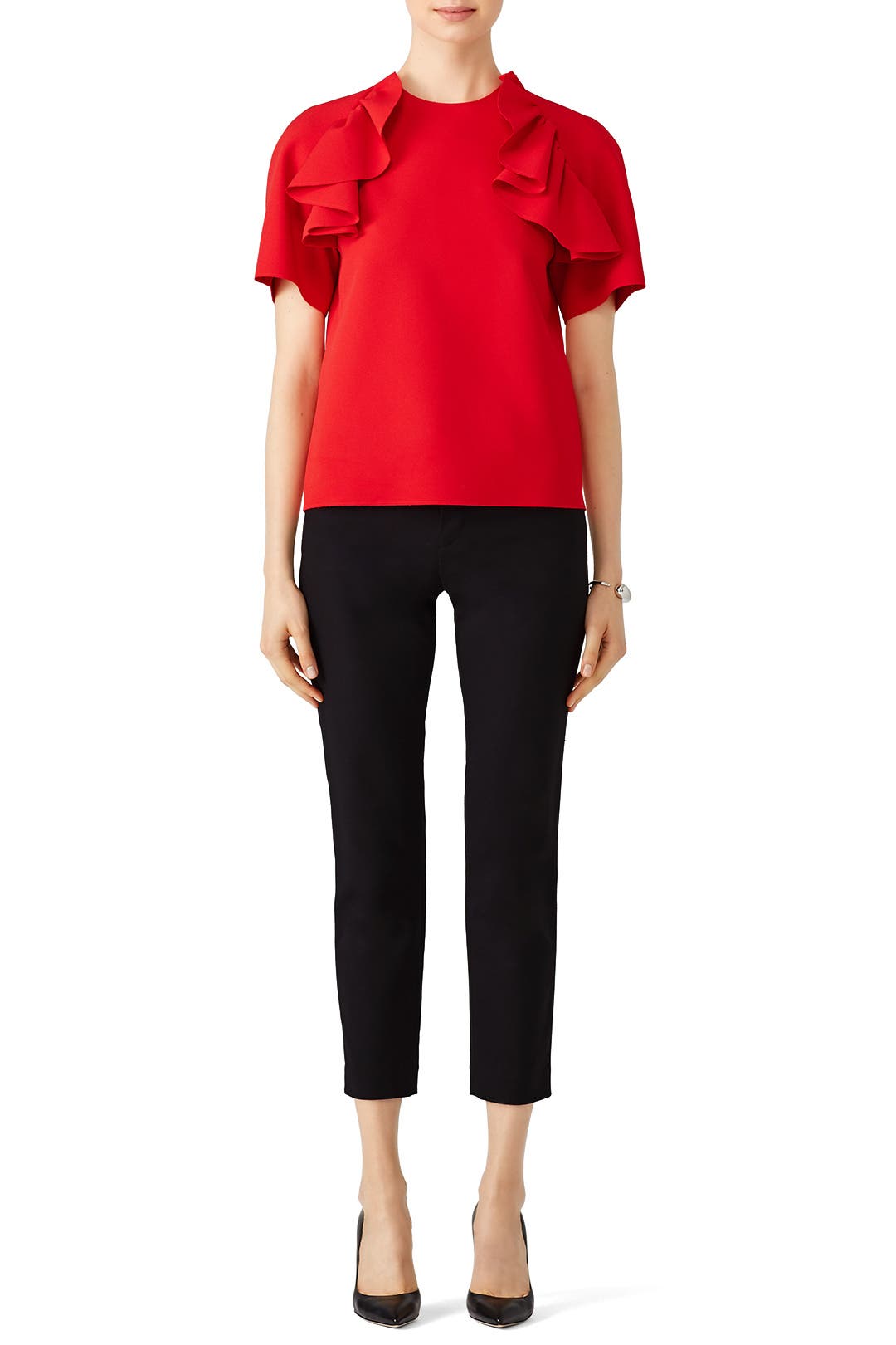 Red Ruffle Crepe Top by MSGM | Rent the Runway