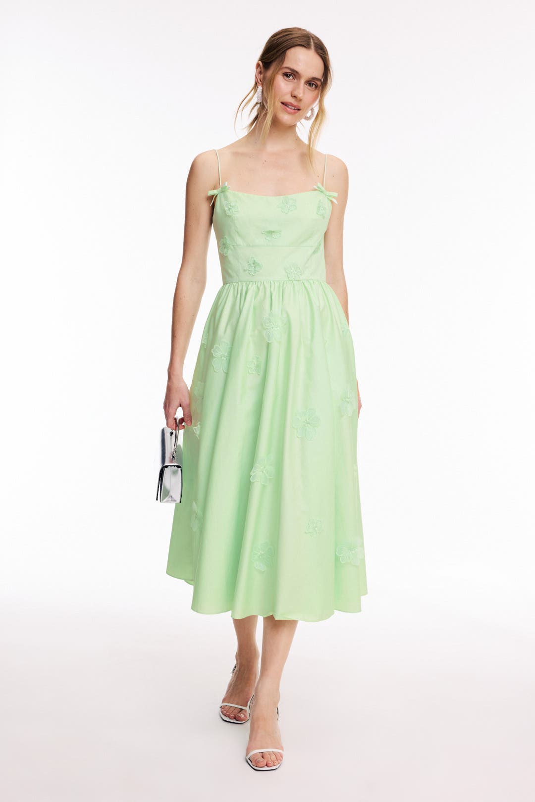 Green Cotton Flower Midi Dress by Self-Portrait | Rent the Runway