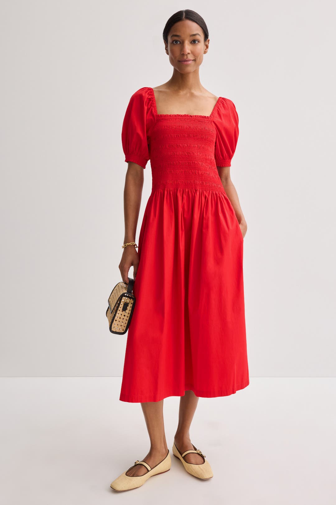 Smocked Puff Sleeve Midi Dress by Madewell | Rent the Runway