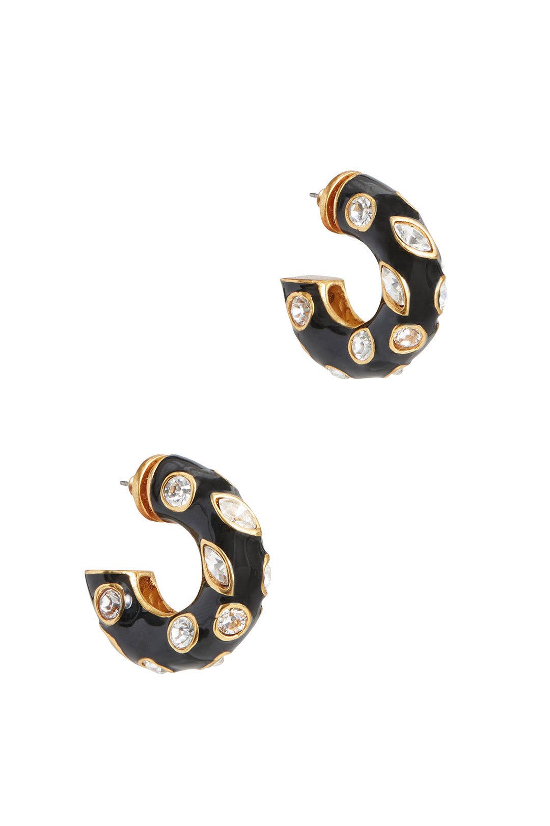 Black Small Metal Crystal Hoops by Oscar de la Renta | Rent the Runway