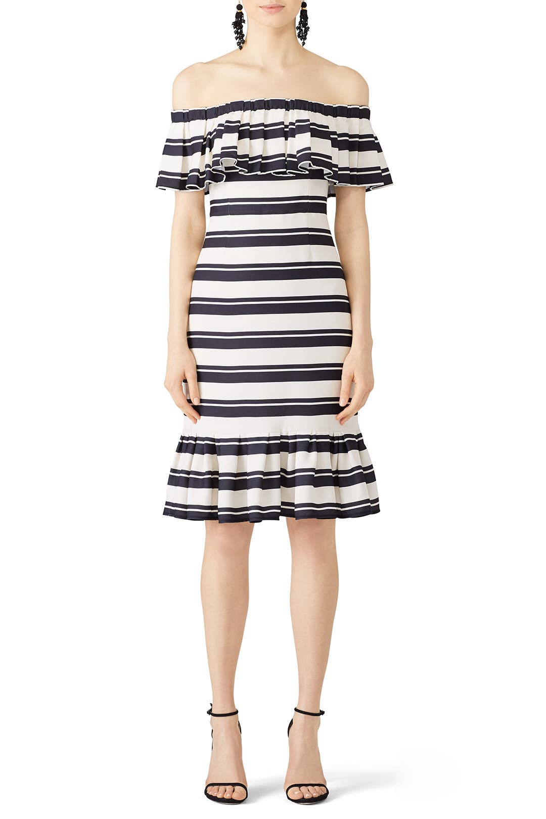 Stripe Flounce Dress by HALSTON | Rent the Runway