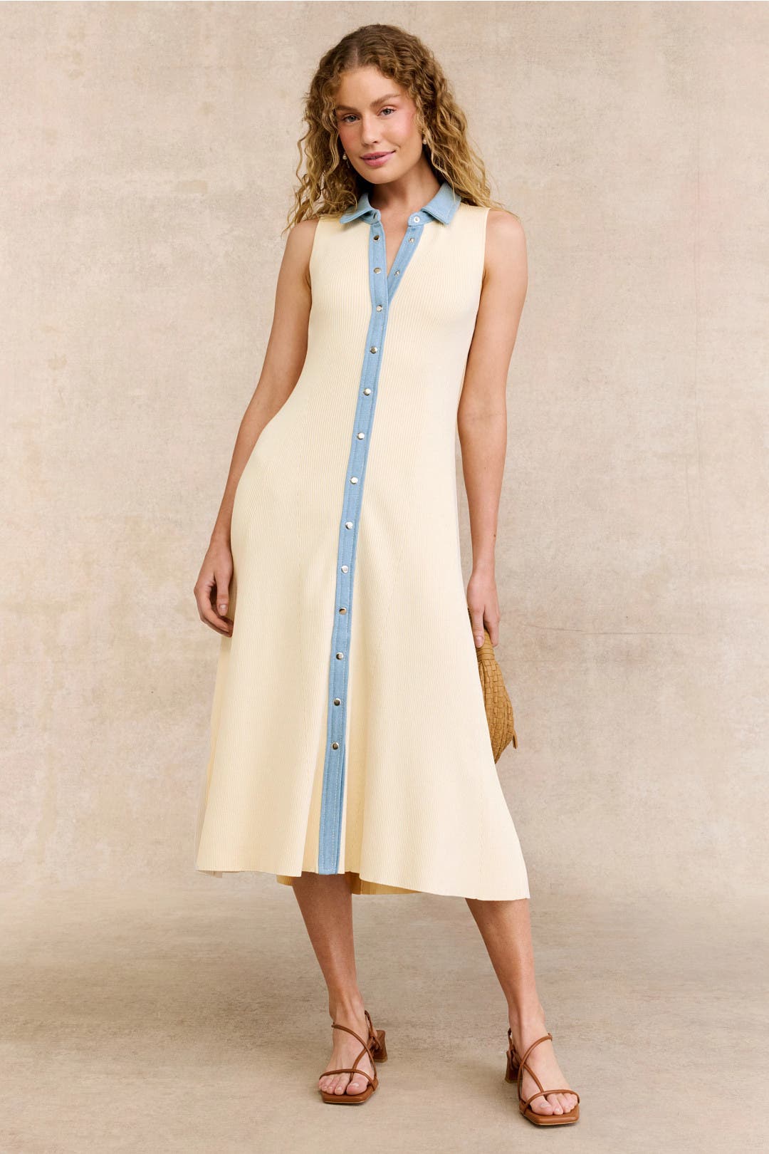 Denim Collar Placket Rib Dress by CeCe | Rent the Runway