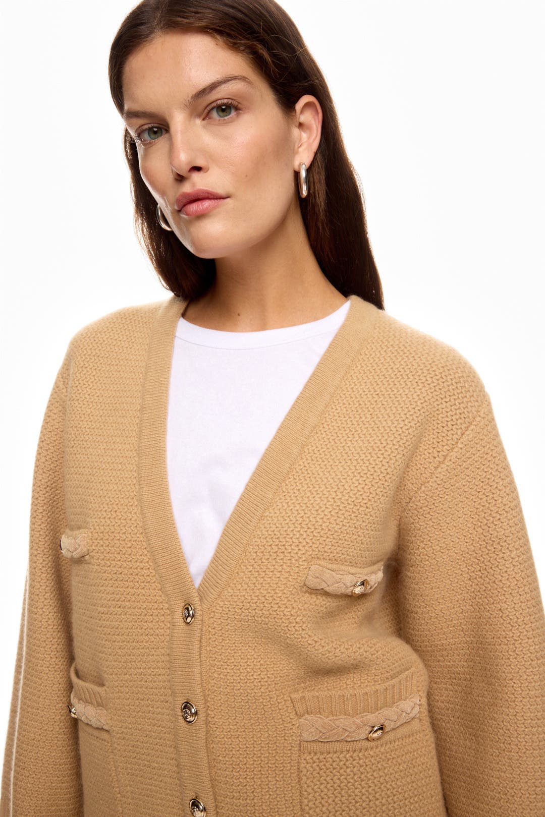 Camel V-Neck Cardigan by Sandro | Rent the Runway