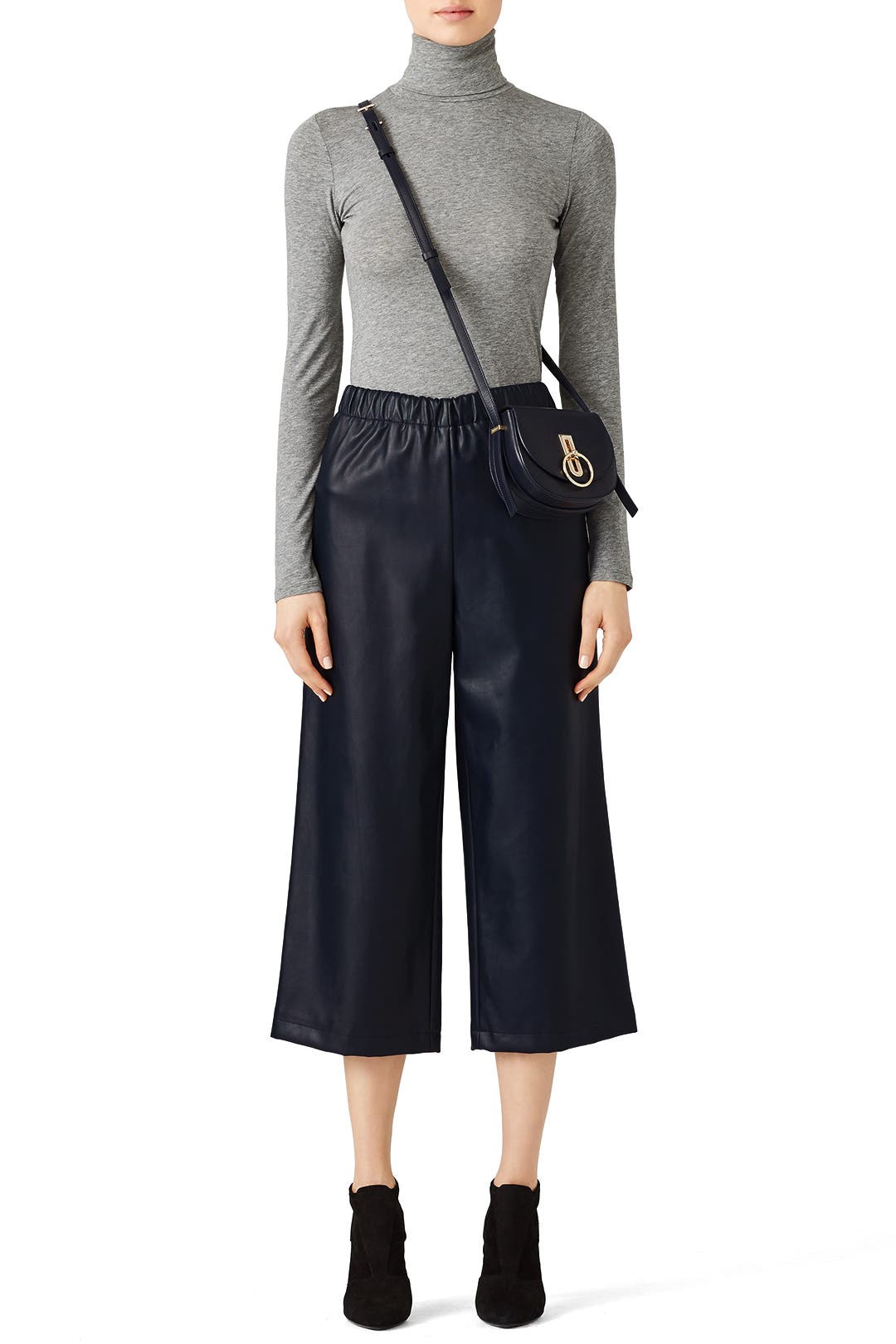 Navy Faux Leather Culottes by Slate & Willow | Rent the Runway