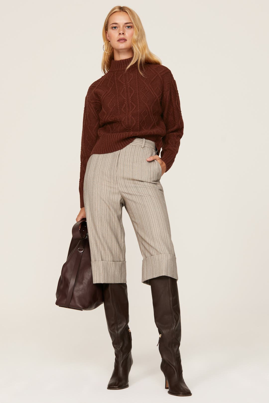 Brown Cable Knit Sweater by Marissa Webb x RTR | Rent the Runway