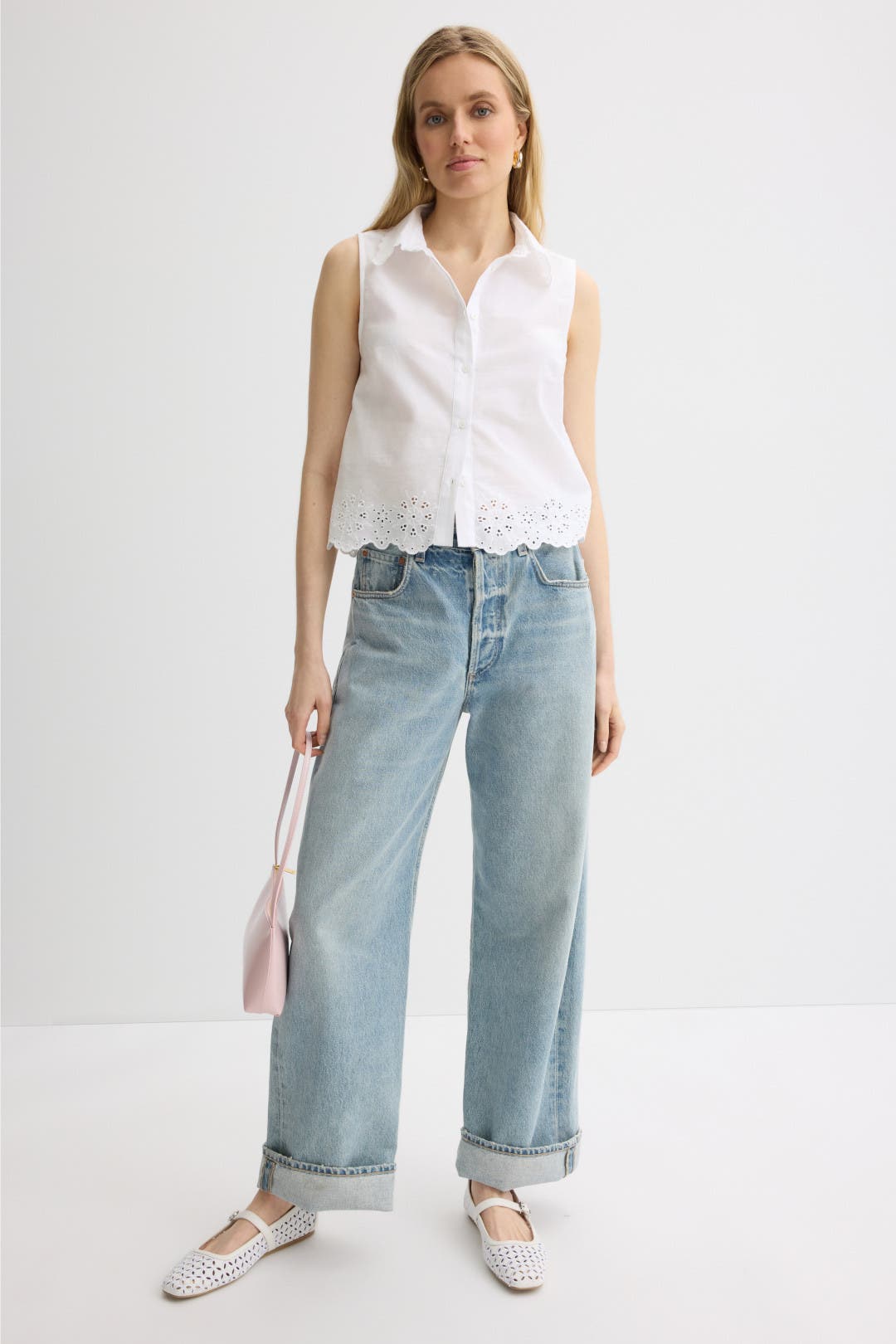 Eyelet Embroidery Button Up by CeCe | Rent the Runway