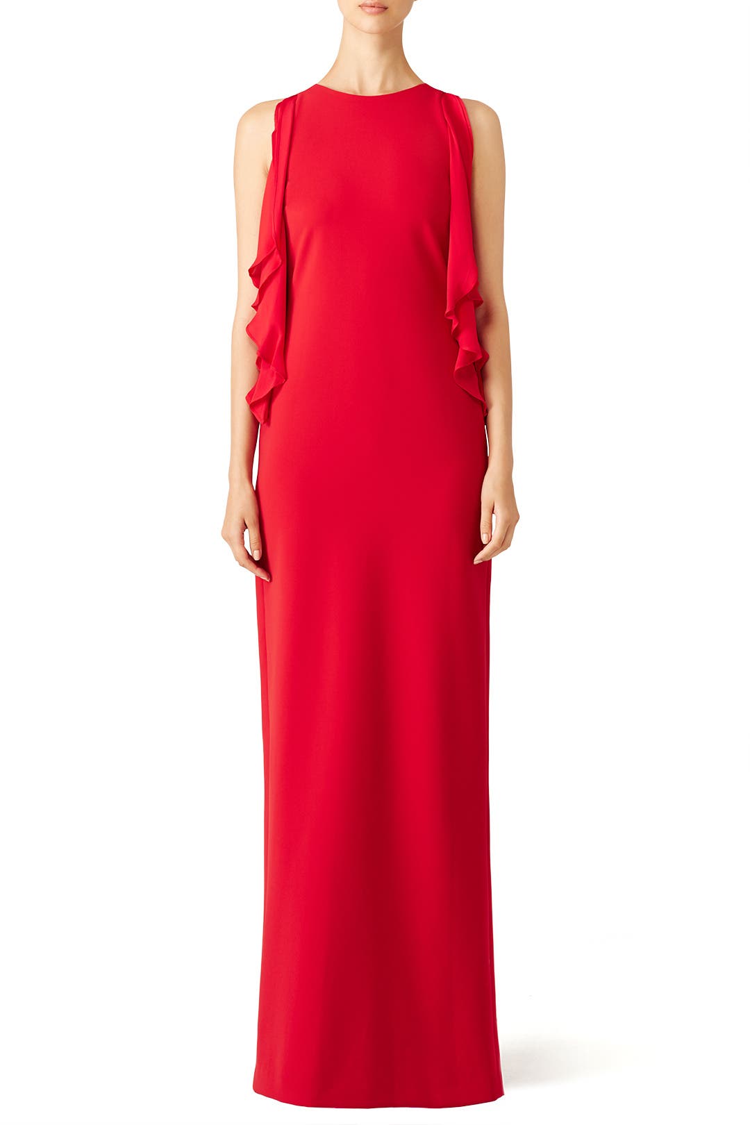 Red Draped Ruffle Gown by Parker | Rent the Runway